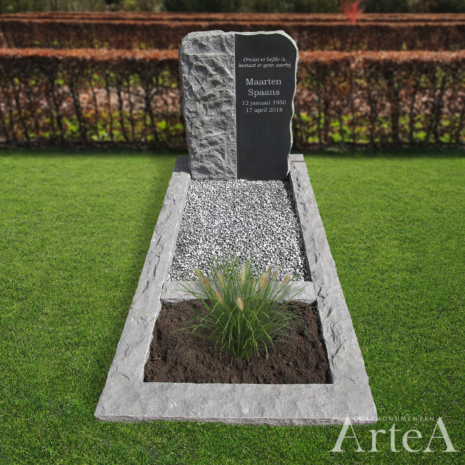 Grafsteen met ruw en glad natuursteen | Artea
